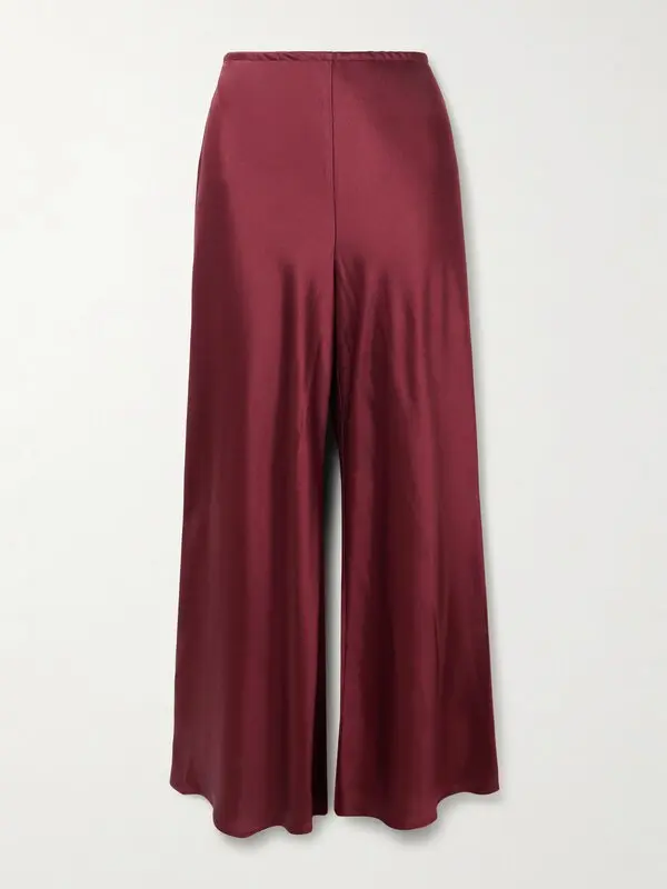 LESET Barb Draped Satin Wide-leg Pants - Burgundy