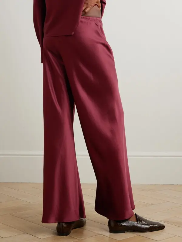 LESET Barb Draped Satin Wide-leg Pants - Burgundy