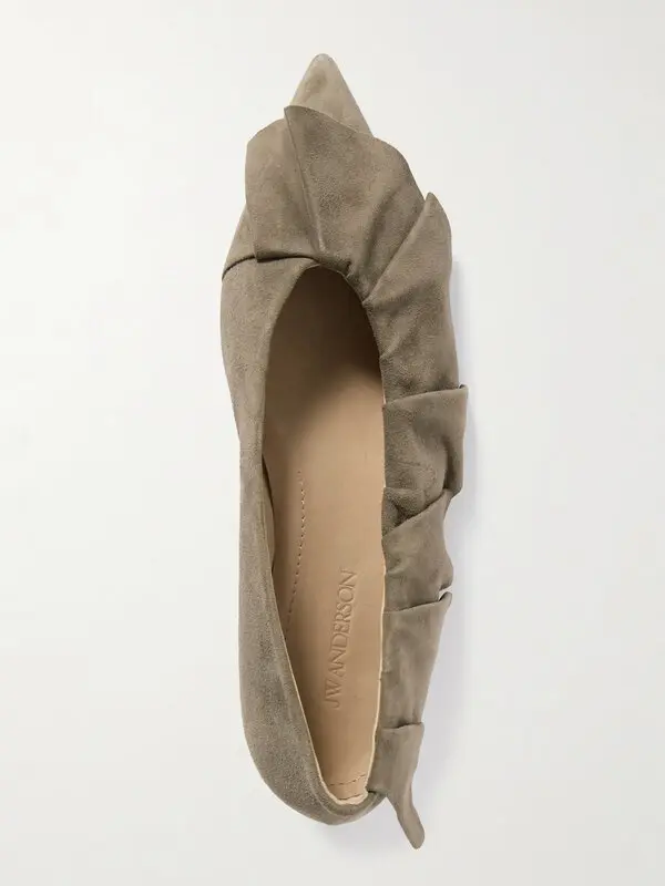 JW Anderson Ruffled Suede Ballet Flats - Gray