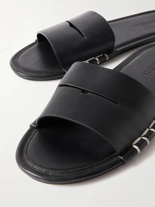 JW Anderson Loafer Leather Slides - Black