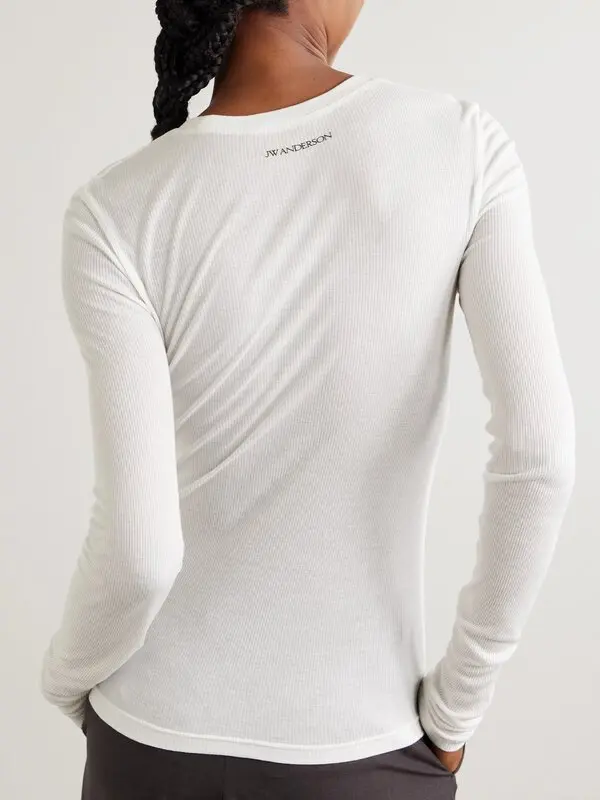 JW Anderson Ribbed Modal-jersey T-shirt - Neutrals