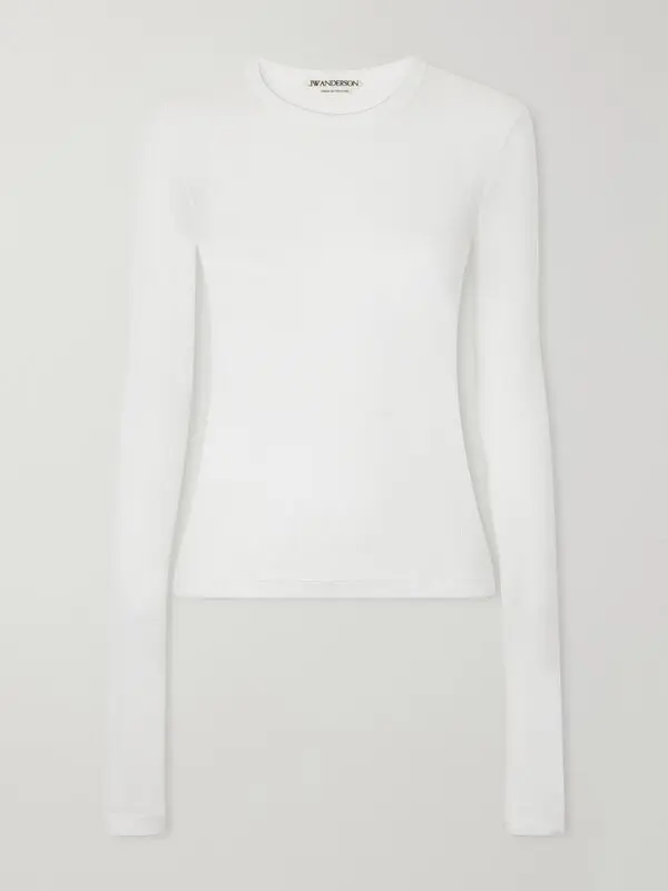 JW Anderson Ribbed Modal-jersey T-shirt - Neutrals
