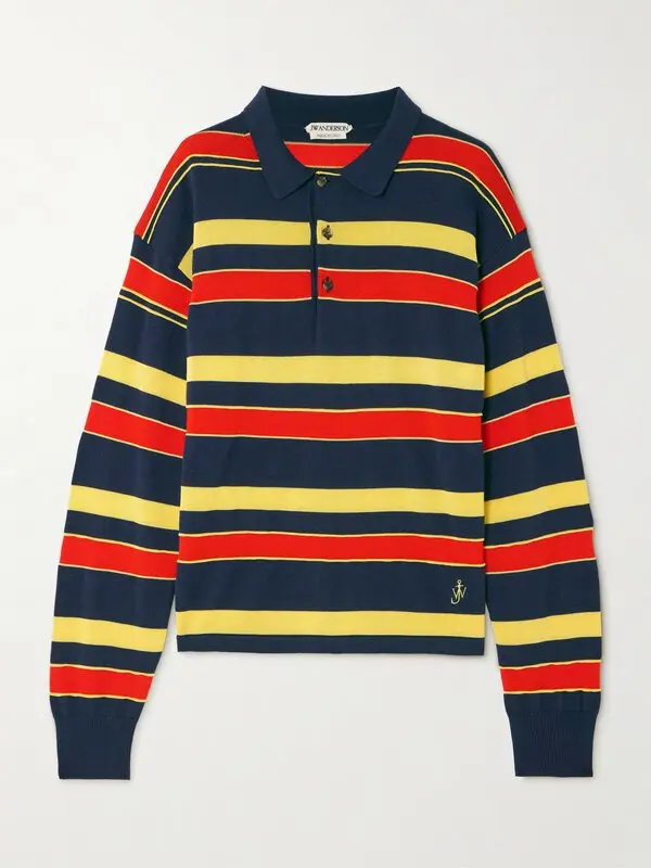 JW Anderson Embroidered Striped Cotton And Wool-blend Polo Shirt - Multi
