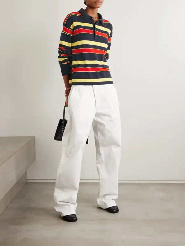 JW Anderson Embroidered Striped Cotton And Wool-blend Polo Shirt - Multi