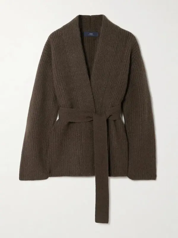 Arch4 Sasha Belted Ribbed Cashmere Cardigan