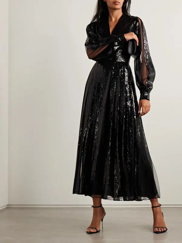 Midi Dress Elie Saab Black Lace Dress Velvet Embroidered Midi Dress, Black