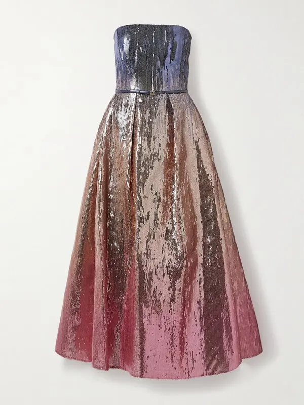 Elie Saab Strapless Pleated Sequined Tulle Gown