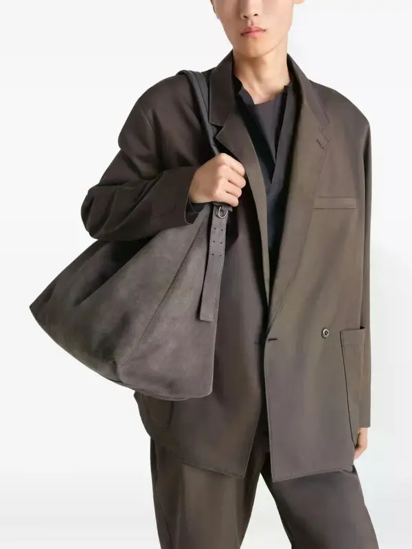 LEMAIRE Belted Shoulder Bag In Suede Leather - Grey