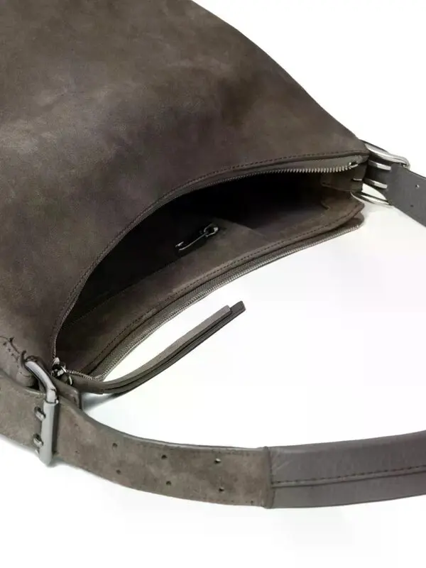 LEMAIRE Belted Shoulder Bag In Suede Leather - Grey