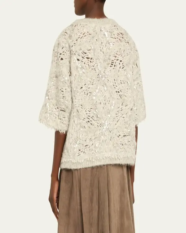 Brunello Cucinelli Mohair-wool Short-sleeve Sweater