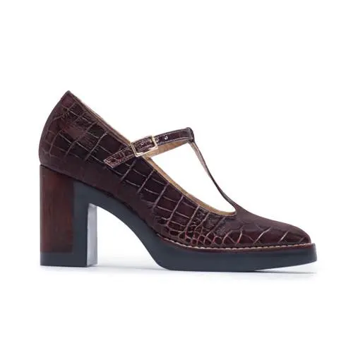 Bernardo Noto Platform Mary Jane Pump - Chocolate Wine