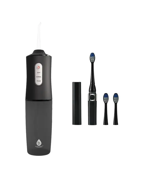 PURSONIC Water Flosser & Portable Sonic Toothbrush Oral Care Bundle Complete On-the-go Dental Hygiene Kit - Black