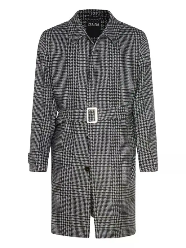 Zegna Belted Houndstooth Overcoat