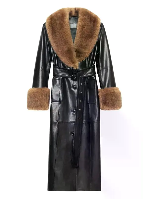 STAND STUDIO Faux Fur-trim Belted Coat