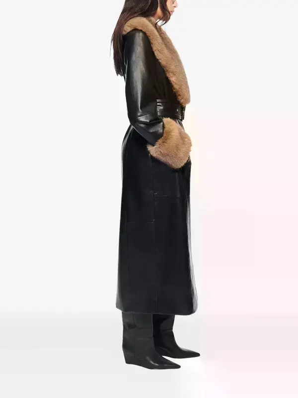 STAND STUDIO Faux Fur-trim Belted Coat