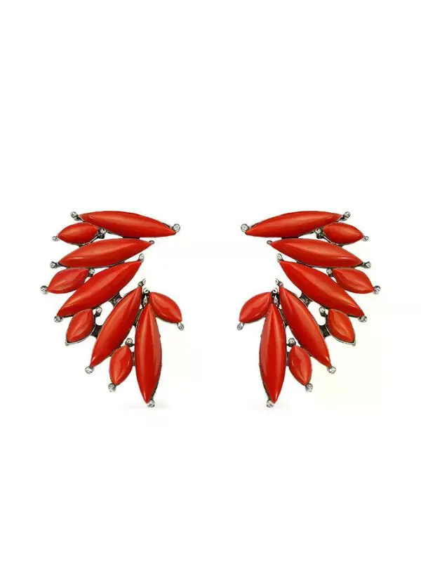 OBSIDIAN Leaf Embellished Earrings - Red