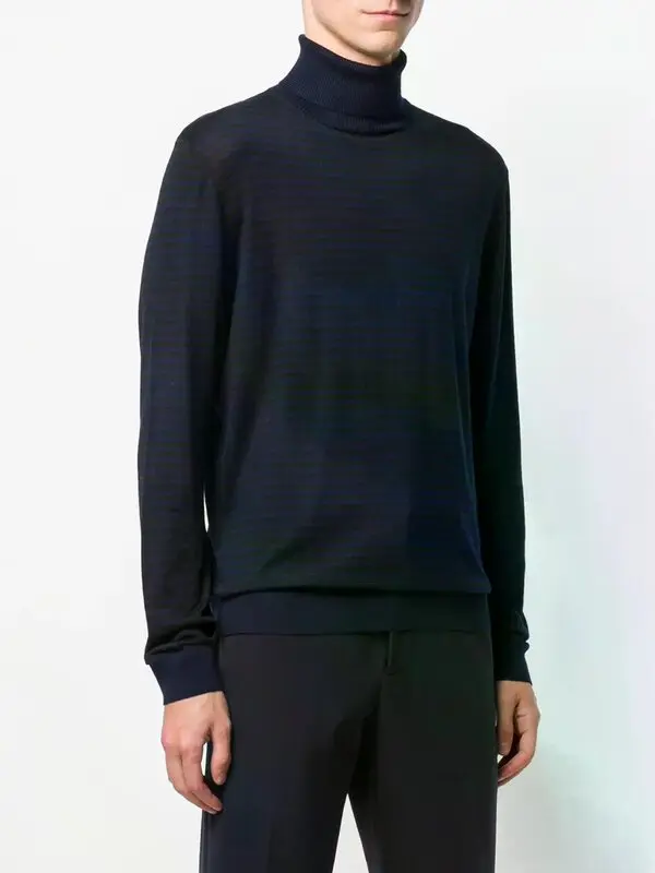 Eleventy Striped Merino Wool Turtleneck Pullover