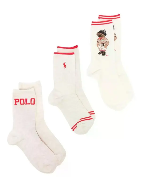 Polo Ralph Lauren Polo Bear-intarsia Crew Socks - Neutrals
