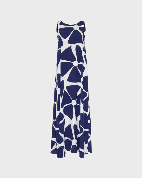 Vilebrequin Long Printed Silk Crepe De Chine Tank Dress - Blue