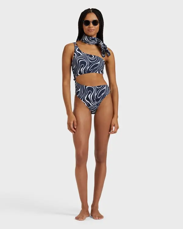 Vilebrequin One-shoulder Asymmetrical Swimsuit With Waves Print - Blue