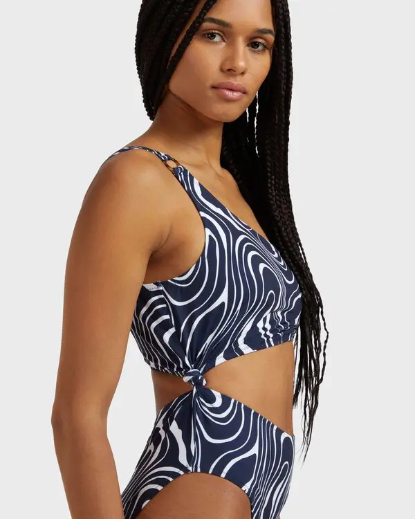 Vilebrequin One-shoulder Asymmetrical Swimsuit With Waves Print - Blue