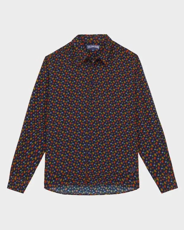 Vilebrequin Cotton Voile Micro Ronde Des Tortues Shirt Caracal - Orange