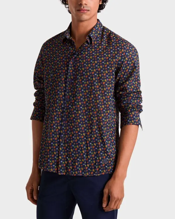 Vilebrequin Cotton Voile Micro Ronde Des Tortues Shirt Caracal - Orange