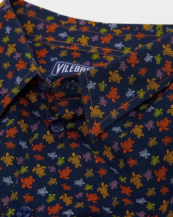 Vilebrequin Cotton Voile Micro Ronde Des Tortues Shirt Caracal - Orange