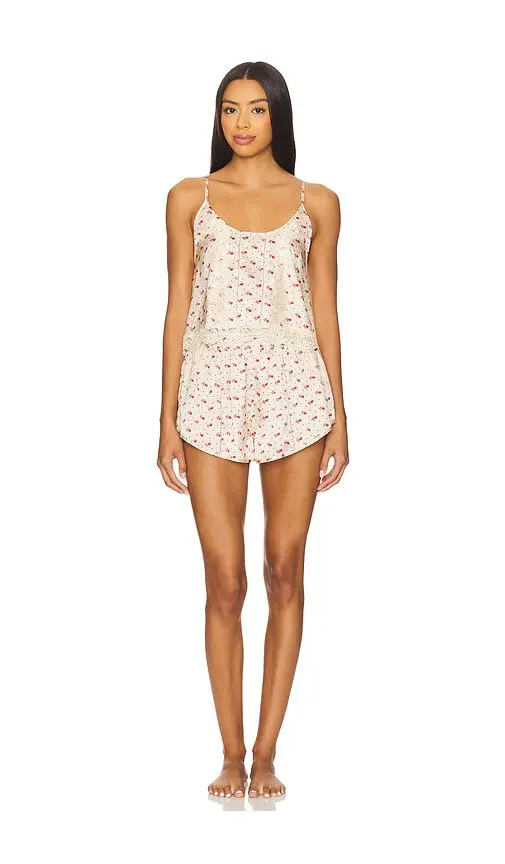 Free People X Intimately Midnight Muse Printed Set In In Cream - Sand Combo