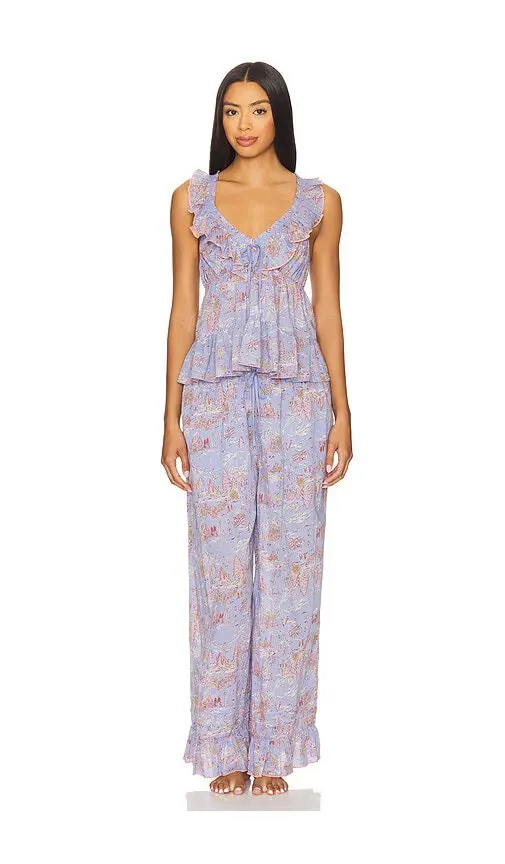 Free People X Intimately Tangled Lights Printed Set In In Blue - Cornflower Combo