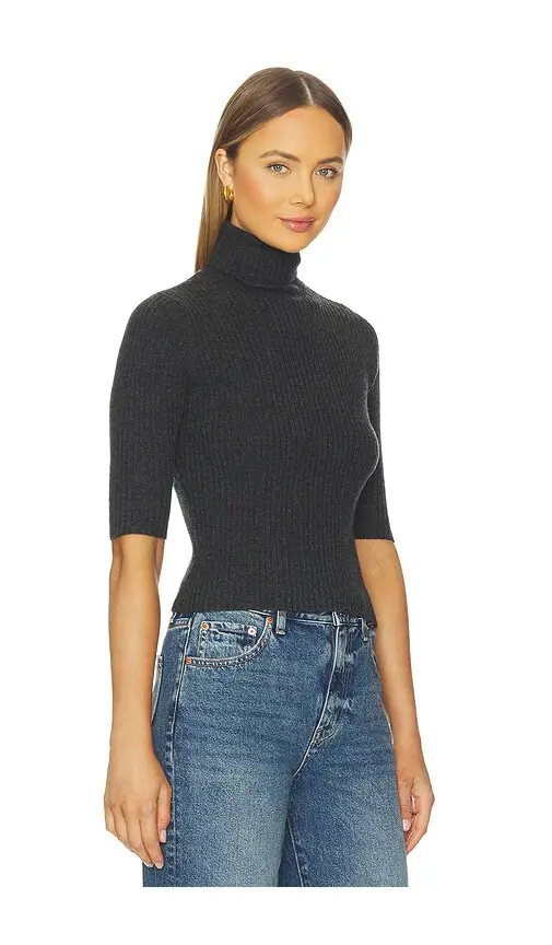 Autumn Cashmere Cropped Elbow Sleeve Ribbed Turtleneck Top