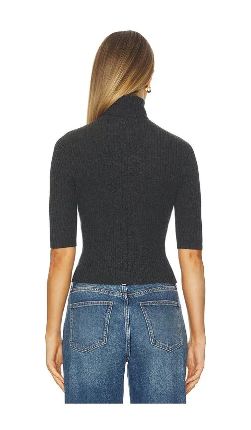Autumn Cashmere Cropped Elbow Sleeve Ribbed Turtleneck Top