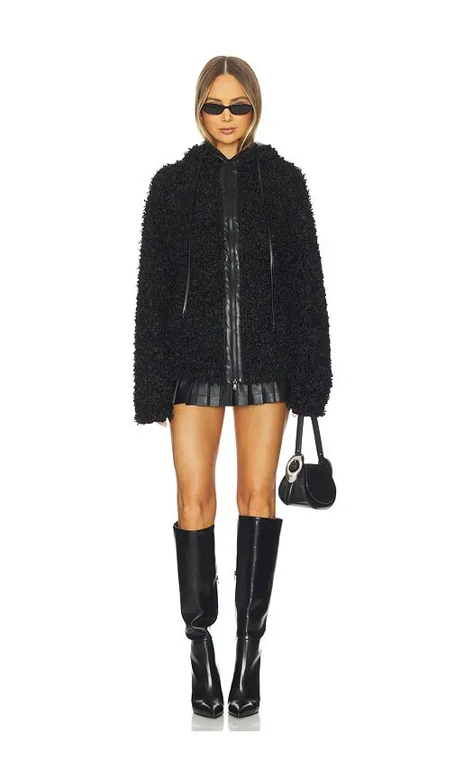 Norma Kamali Oversized Raglan Sleeve Zip Front Hooded Jacket
