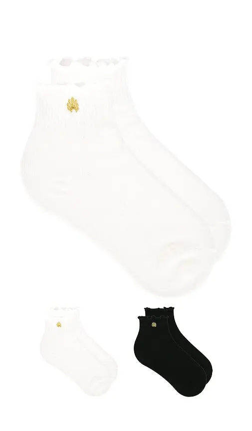 Lele Sadoughi Set Of Ruffle Hem Socks - Black & White