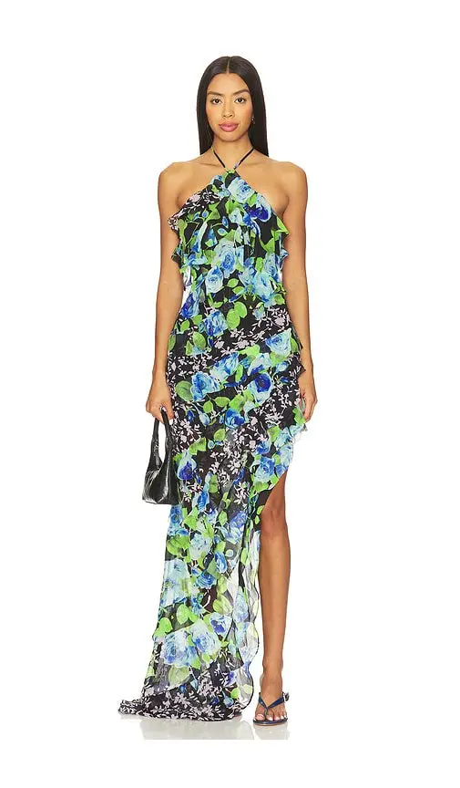 ELLIATT Briony Asymmetrical Maxi Dress - Black Multi