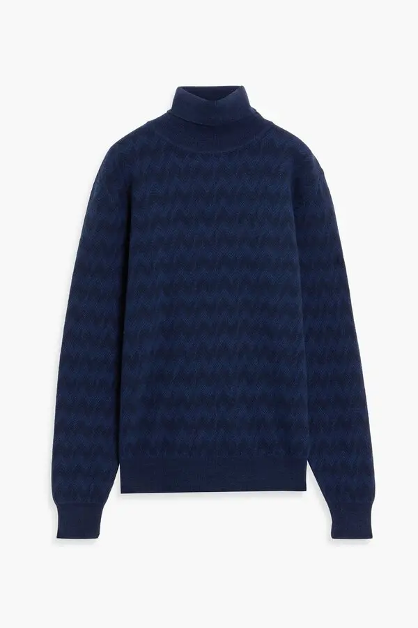 Missoni Wool And Cashmere-blend Turtleneck Sweater - Navy