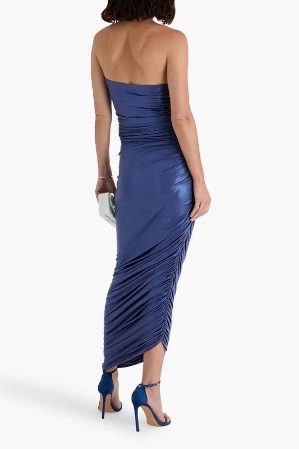 Norma Kamali Diana Strapless Ruched Stretch-lamé Gown - Blue