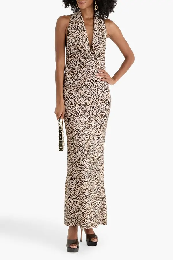 Norma Kamali Draped Leopard-print Gown