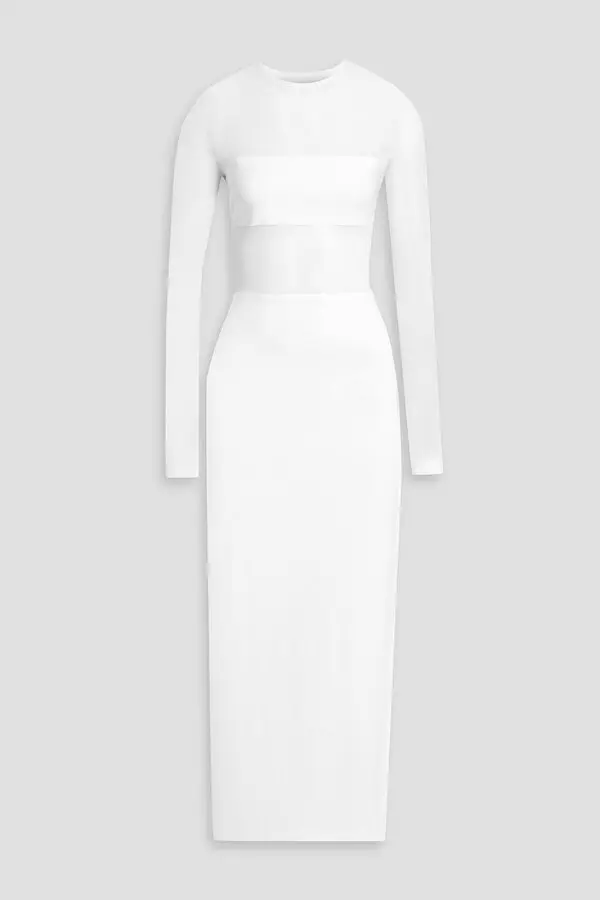 Norma Kamali Mesh-paneled Stretch-knit Gown - White