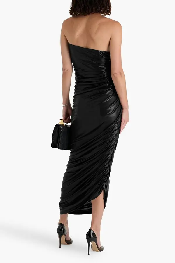 Norma Kamali Diana Strapless Ruched Lamé Gown - Black