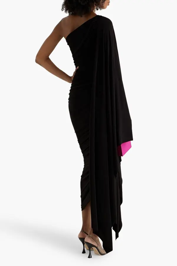 Norma Kamali Diana One-sleeve Ruched Gown - Black