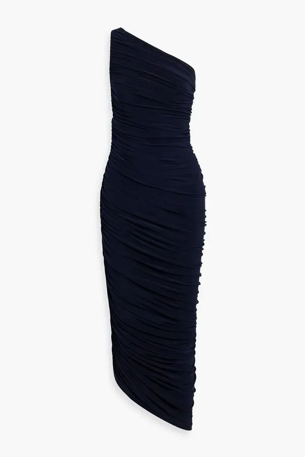 Norma Kamali Diana One-shoulder Ruched Gown - Navy