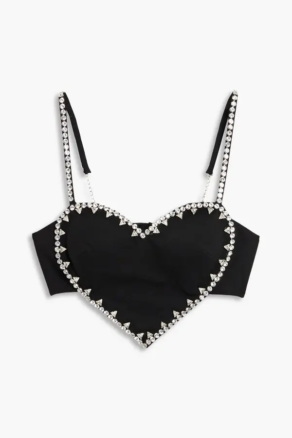 AREA Cropped Crystal-embellished Ponte Bustier Top - Black