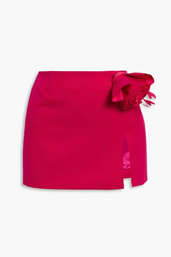 AREA Floral-appliquéd Wool-twill Mini Skirt - Fuchsia