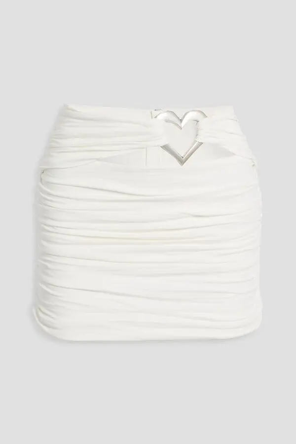AREA Ruched Embellished Mini Skirt - Off-white