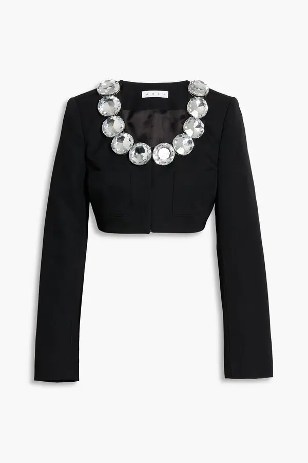AREA Cropped Embellished Wool-twill Blazer