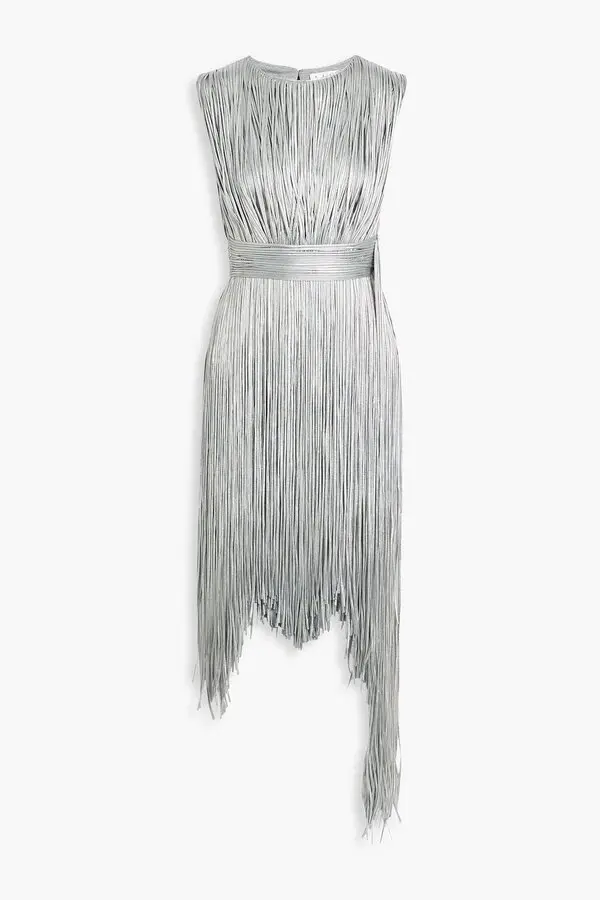 AREA Fringed Metallic Cotton-blend Jersey Dress