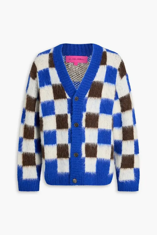 THE ELDER STATESMAN Thistle Gingham Alpaca-blend Cardigan - Cobalt Blue