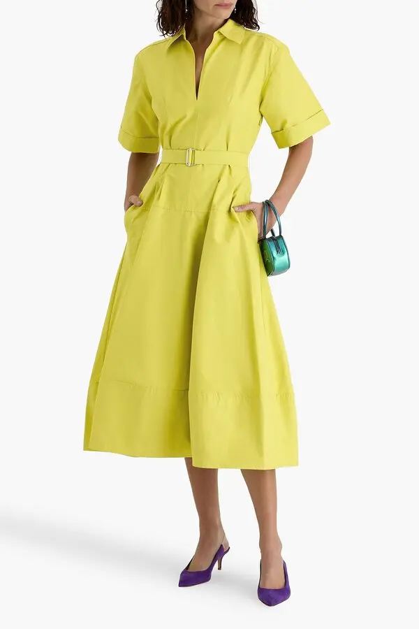 Simkhai Deanna Cotton-blend Taffeta Midi Shirt Dress - Chartreuse