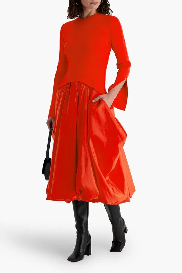 kenlie taffeta knit midi dress Simkhai Ribbed Knit-Paneled In Red - 60% Off Size: 2XL